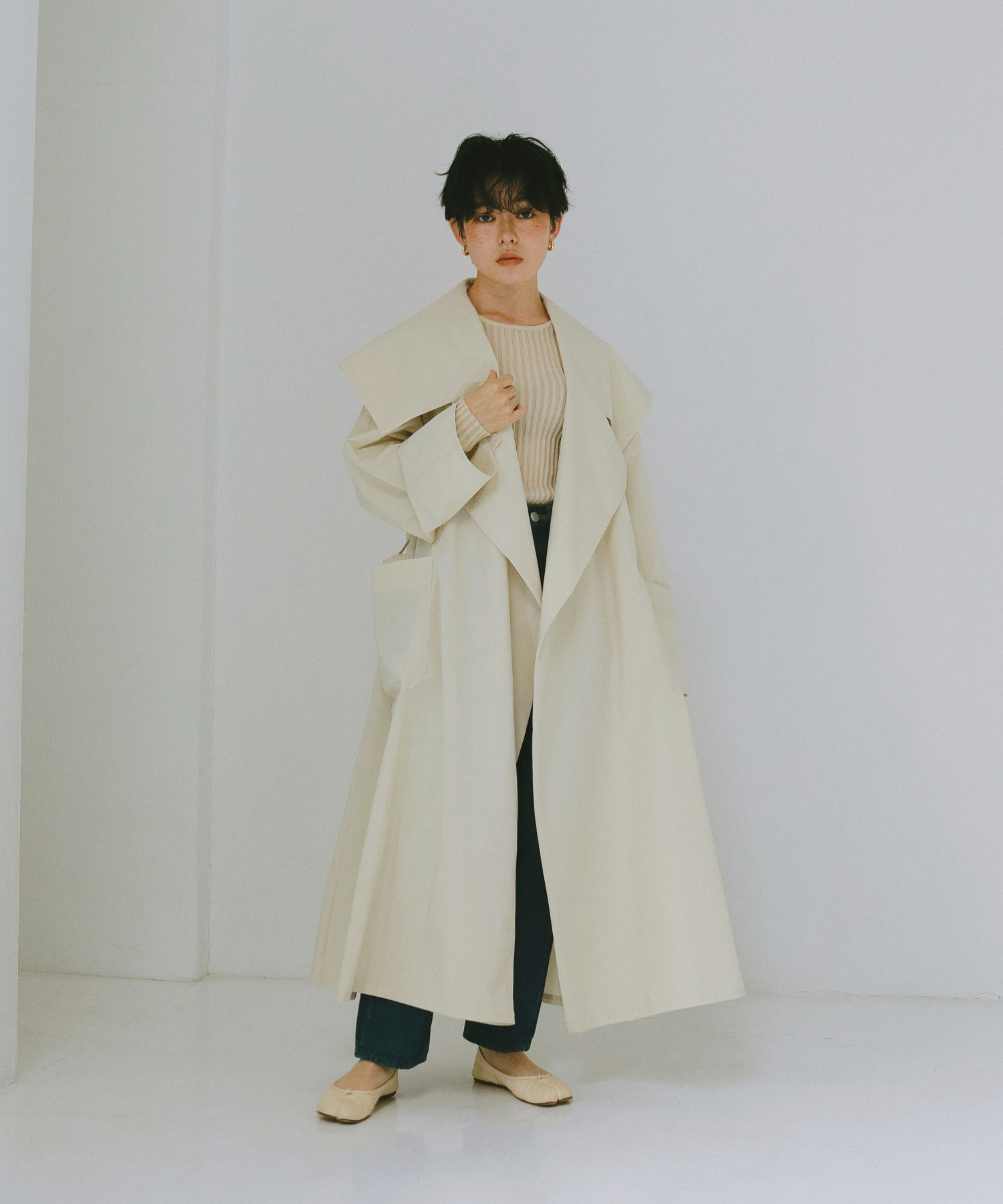 Light Volume Collar Trench Coat / YEL – LASHIKU Light Volume Collar Trench Coat / YEL – LASHIKU